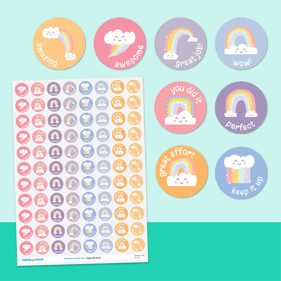 Happy Rainbows Merit Stickers - 176 Reward Stickers | Labels4school ...