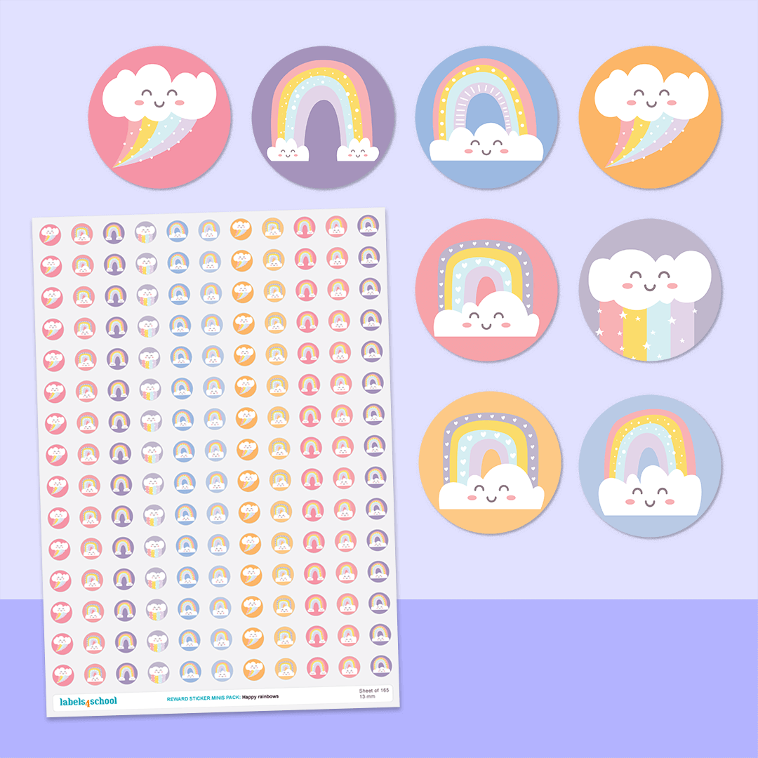 Happy Rainbows Mini Dot Stickers - 165 Reward Stickers | Labels4school ...