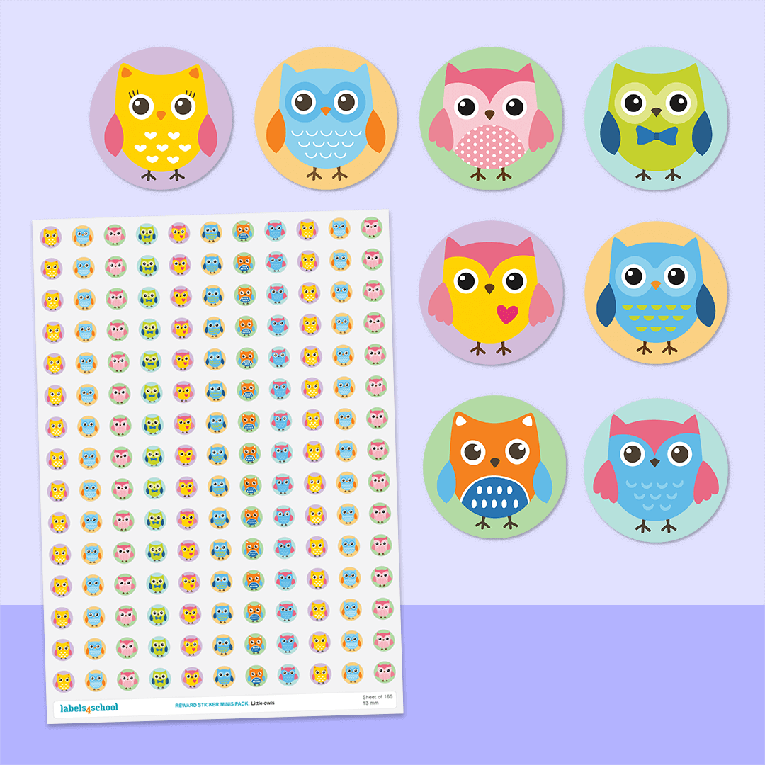 Little Owls Mini Dot Stickers - 165 Reward Stickers | Labels4school ...