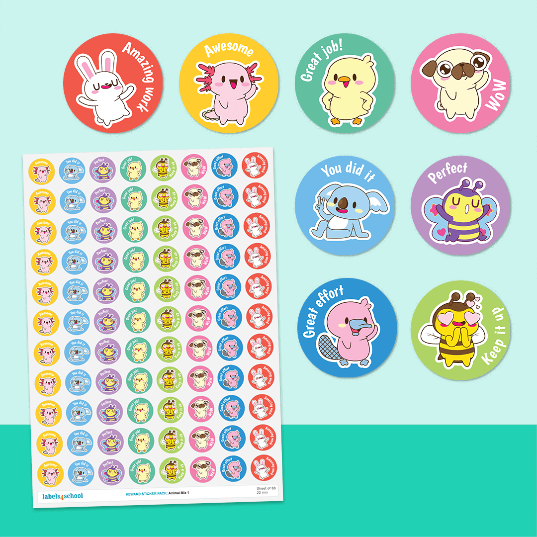 Animal Mix 1 Merit Stickers - 176 Reward Stickers | Labels4school ...