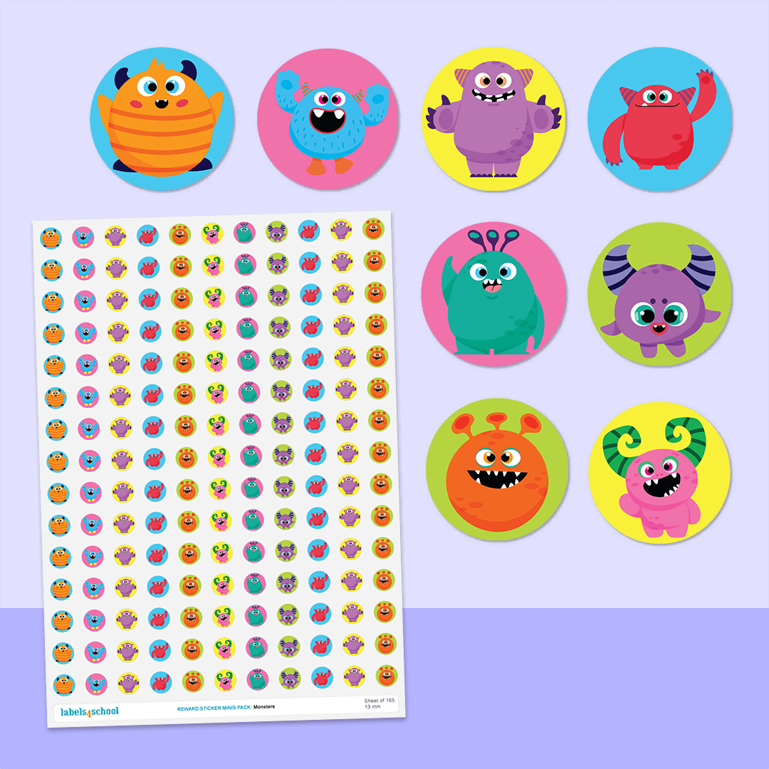 Monsters Mini Dot Stickers - 165 Reward Stickers | Labels4school ...