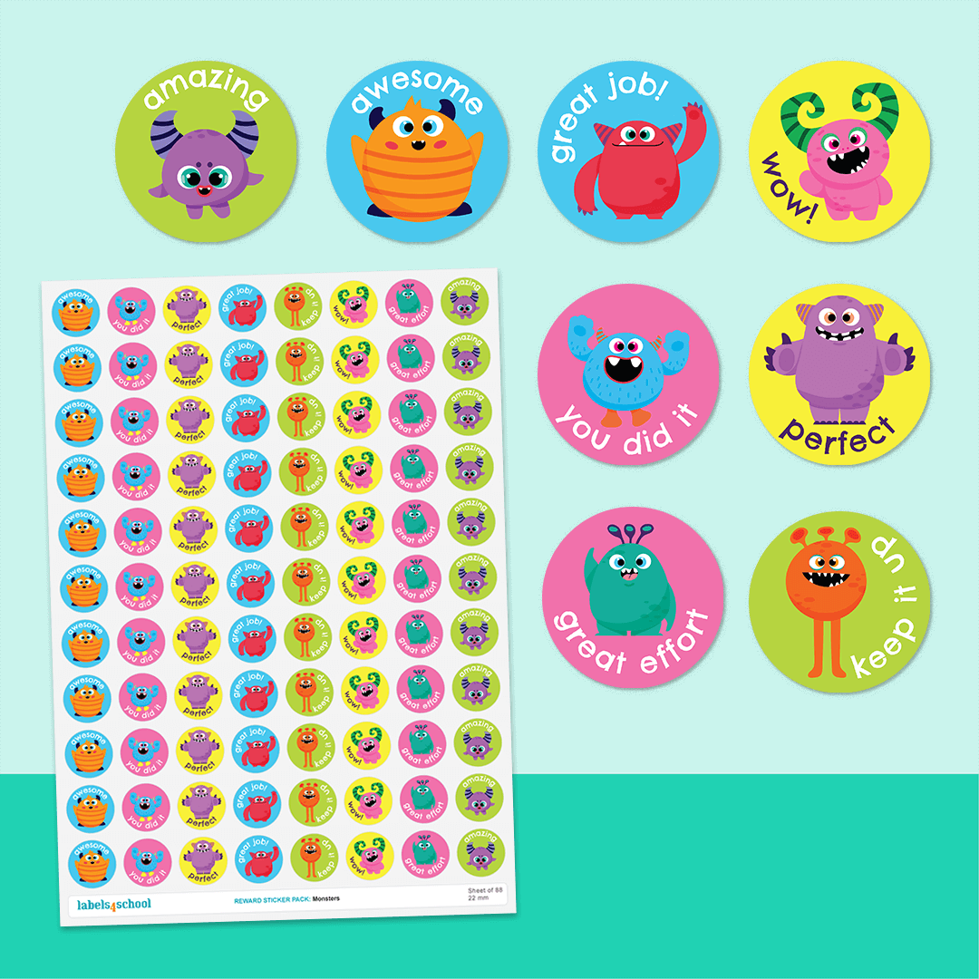 Monsters Merit Stickers - 176 Reward Stickers | Labels4school ...
