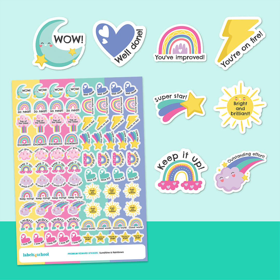 Pastel Rainbows Merit Labels | Labels4school – Labels4School