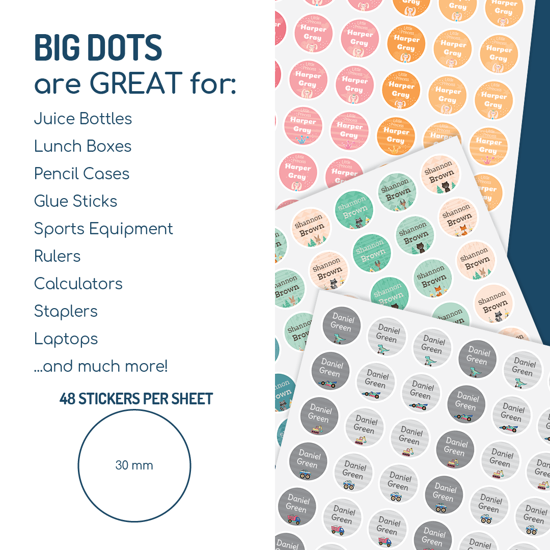 Colour Big Dots - 48 Personalised Labels | Labels4school – Labels4School
