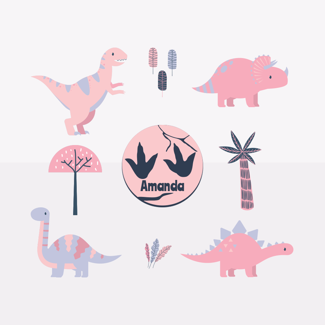 Dino World - Pink custom wall decal room stickers | Labels4school ...